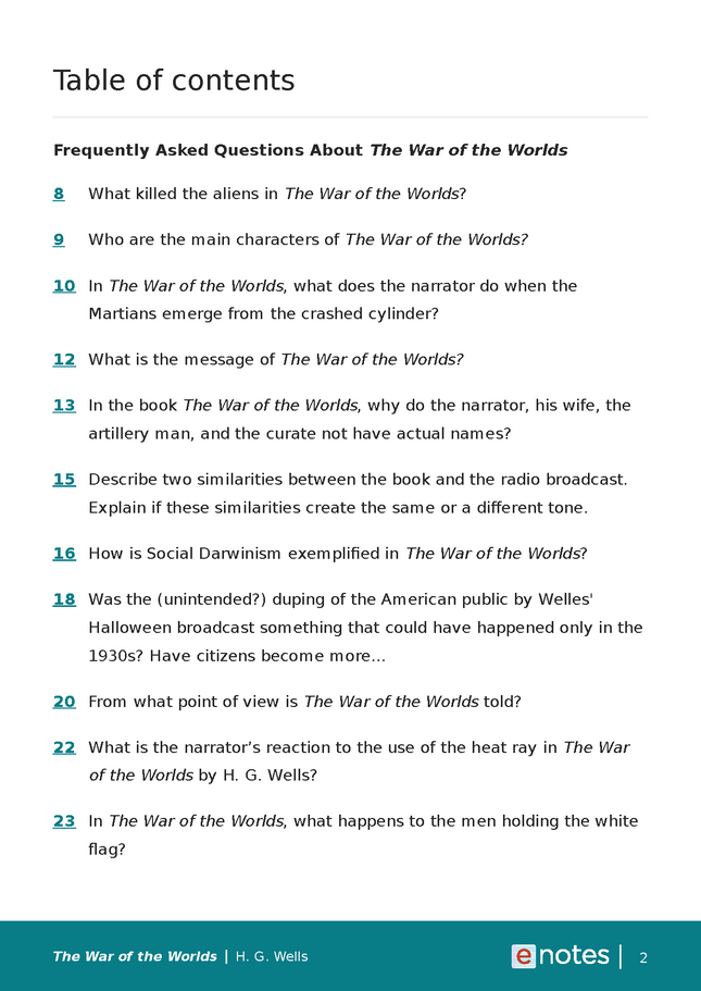 Popular Questions About The War of the Worlds - eNotes.com