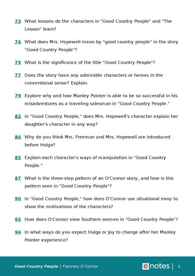 Popular Questions About Good Country People - eNotes.com