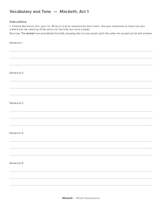 Macbeth Vocabulary and Tone Activity - eNotes.com