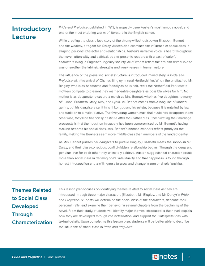 Pride and Prejudice Themes Lesson Plan - eNotes.com