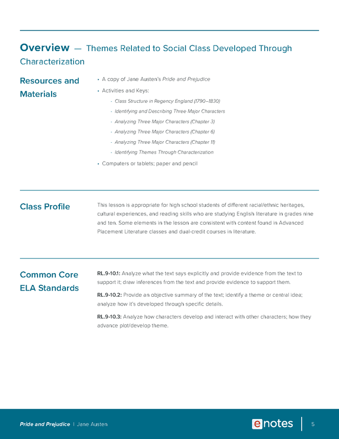 Pride and Prejudice Themes Lesson Plan - eNotes.com