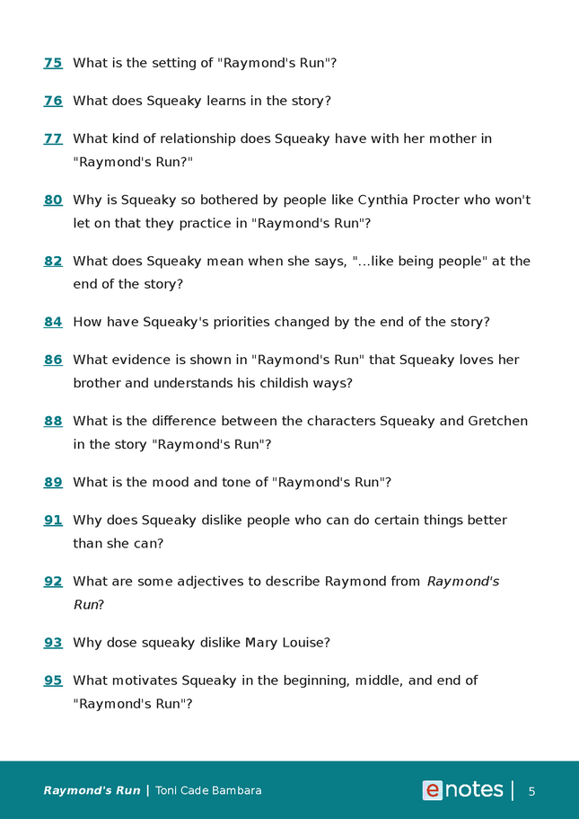 Popular Questions About Raymond's Run - eNotes.com
