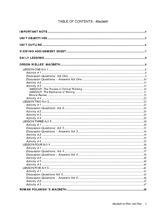 Macbeth On Film Lesson Plan Enotes