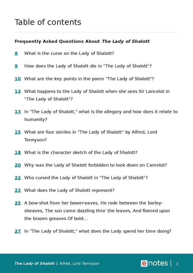 Popular Questions About The Lady of Shalott - eNotes.com