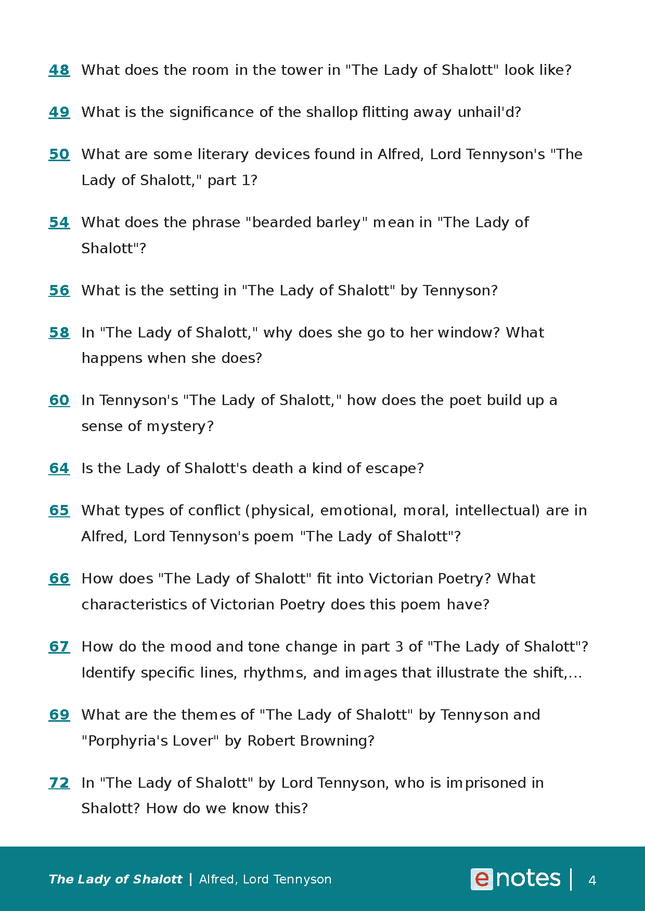 Popular Questions About The Lady of Shalott - eNotes.com